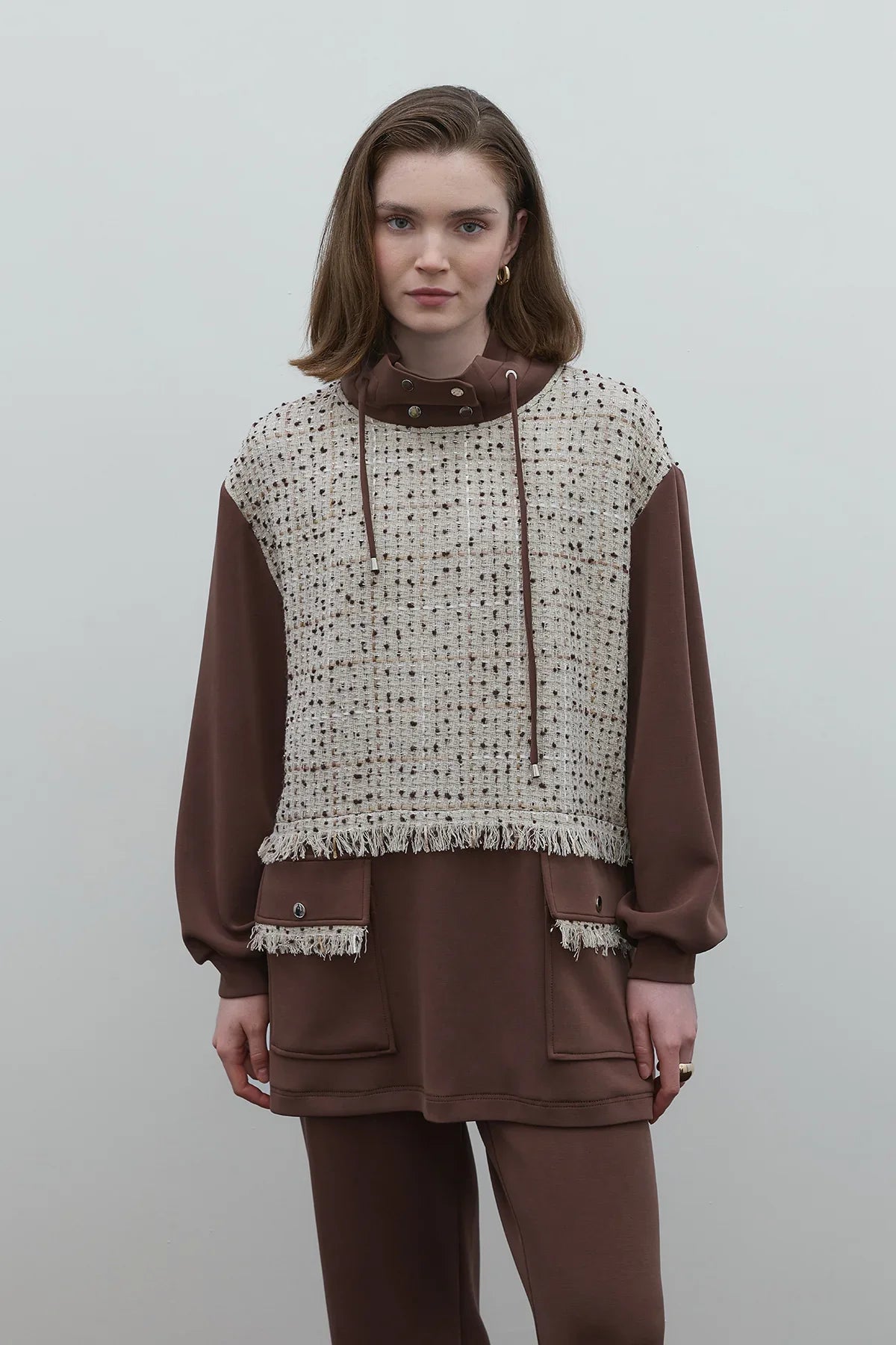 KAHVE TUVİT MİX RAYON BLUZ – Clande